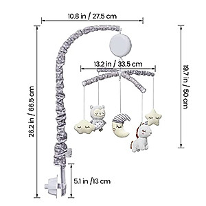 Baby Crib Mobile, Nursery Mobile for Crib with Music Motor Spinner, Musical Crib Toys for Infants 0-6 Months Girls and Boys, Crib Mount Mobiles with 36 lullabies, Gray