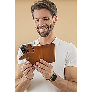 VENOULT Leather Wallet Case Comptible with iPhone 15 Pro MAX Man or Women, 15 Pro / 15 Plus 14 Pro / 13/12 and All Genuine Leather, 4 Card Holder Folio Cover, Wireless Charge, Kick Stand, ID Window