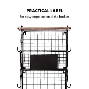 Granrosi 3 Tier Fruit Basket Stand for Kitchen Floor & Pantry — Stackable Rolling Fruit Cart & Vegetable Rack on Wheels; Produce Cart with Wooden Tabletop; 3 Tier Wire Basket Stand