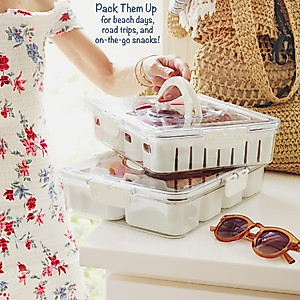 Gorgania 2 Pack Divided Serving Tray with Lid and Handle, Travel Snack Box Charcuterie Container for Portable Snack Platter, 8+4 Compartments Stackable Clear Snack Tray for Veggie, Candy, Nuts