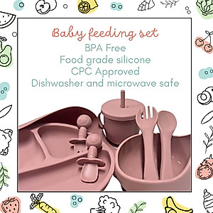 Baby Feeding Set 10 Piece | Baby Led Weaning Utensils Set Includes Suction Bowl and Plate, Baby Spoon and Fork, Sippy Cup with Straw and Lid | Baby Feeding Supplies Set