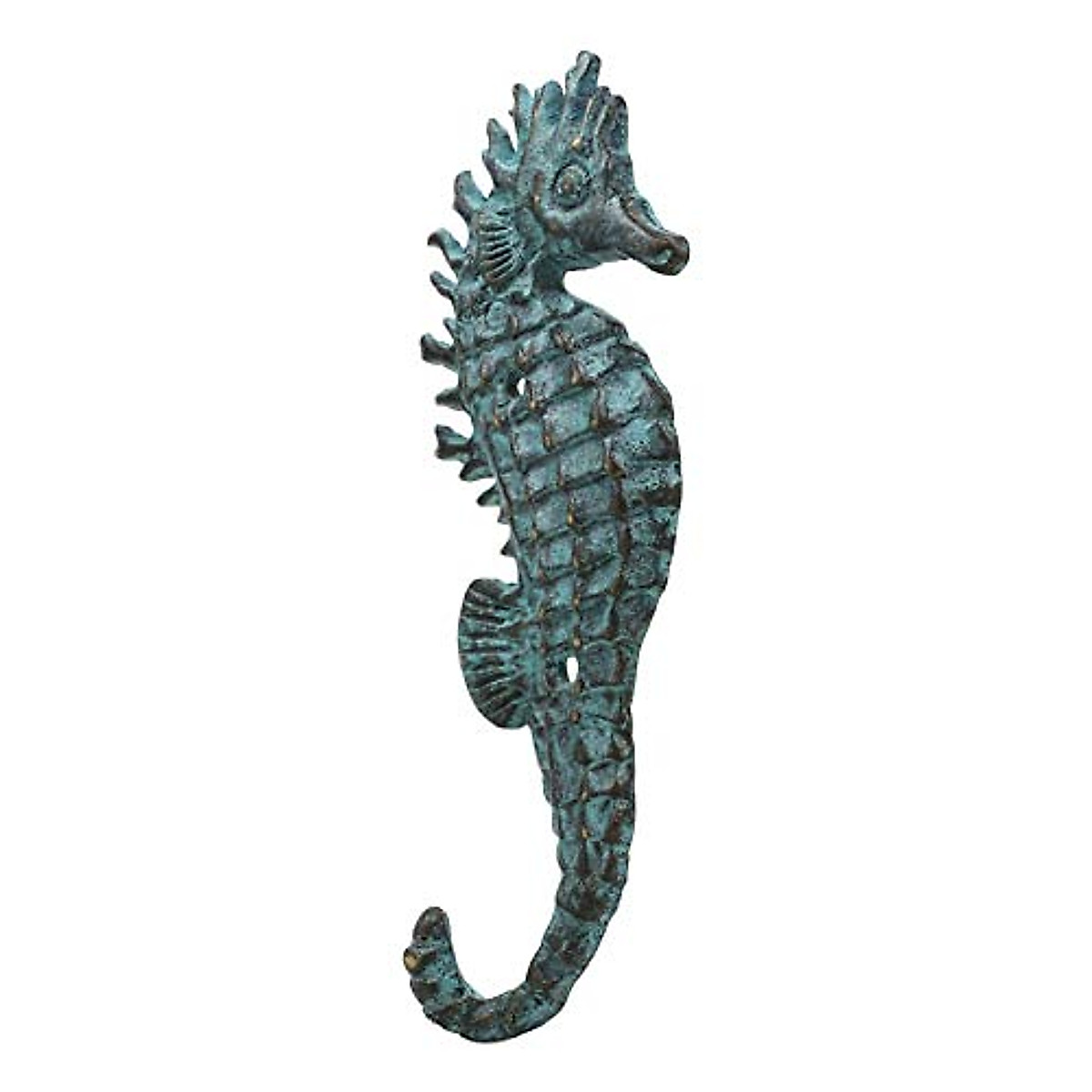 Ebros Verdigris Coastal Marine Ocean Nautical Seahorse Single Wall Mounted Brass Coat Hook Figurine Nautical Sea Life Metal Hangers or Hooks Decor Sculpture Seahorses Coral Reef Creatures (2)
