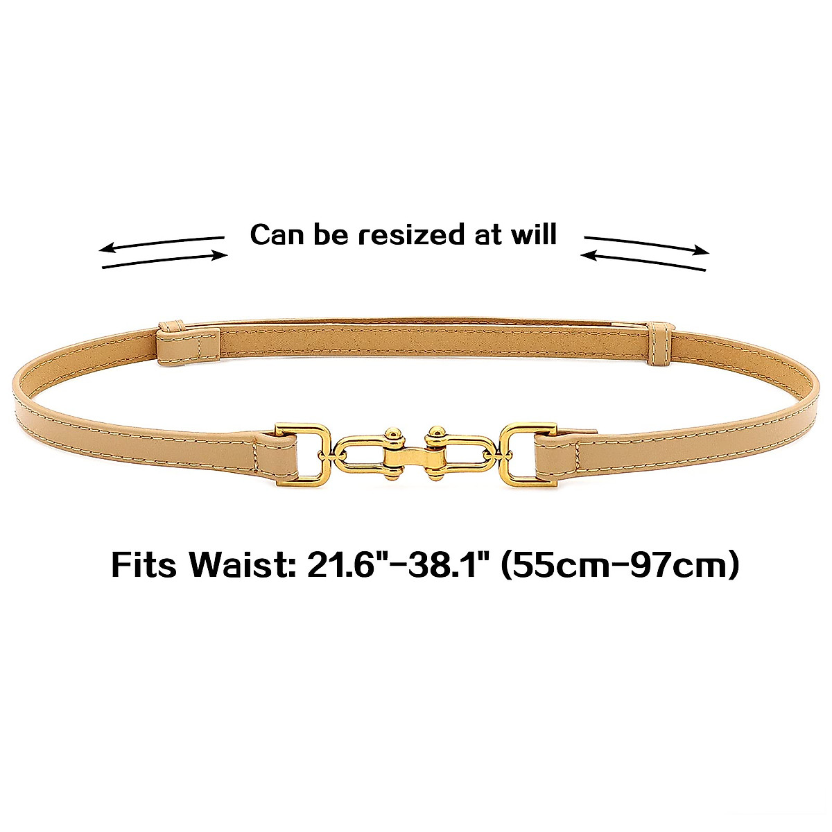 BAOKELAN Skinny Leather Belts for Women Slim Waist Belt Patent Leather with Gold Buckle for Dress Apricot 100CM