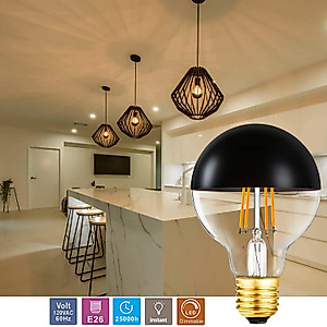 Leools Dimmable Half Black Light Bulb, 6W (60W Eqv.), Anti Glare LED Light Bulbs,2700k Warm White, E26 Silver Dipped Bulb, G25 Globe Light Bulbs for Bathroom, Vanity, Mirror,4Pcs