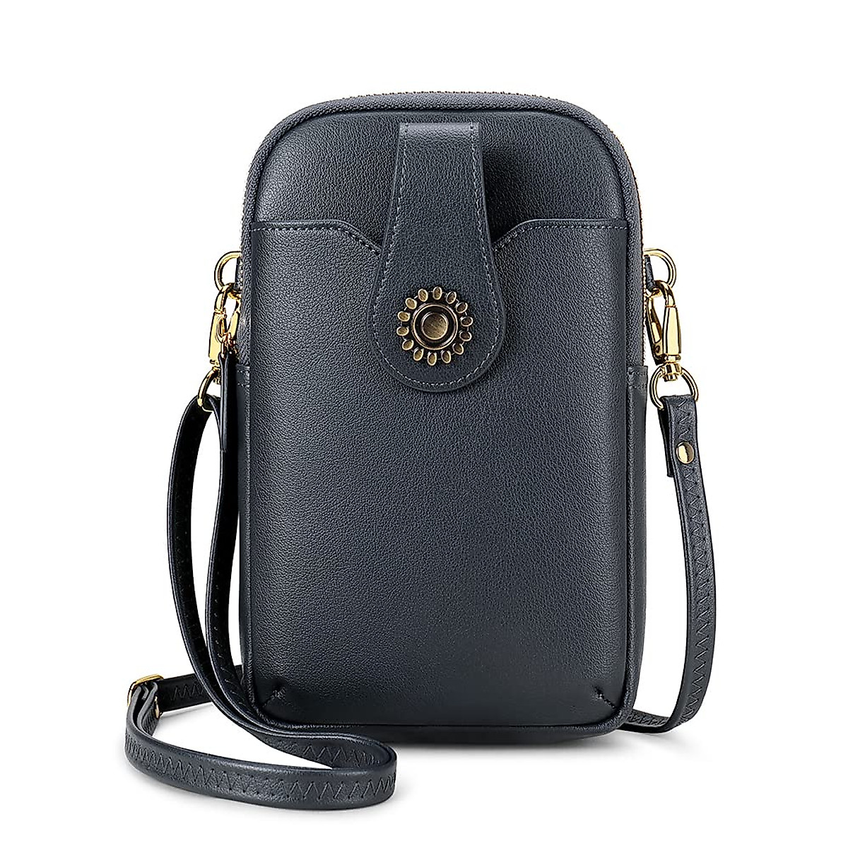 Peacocktion Crossbody Cell Phone Bag for Women, Small Leather Shoulder Handbag Purse with Credit Card Slots, Dark Grey