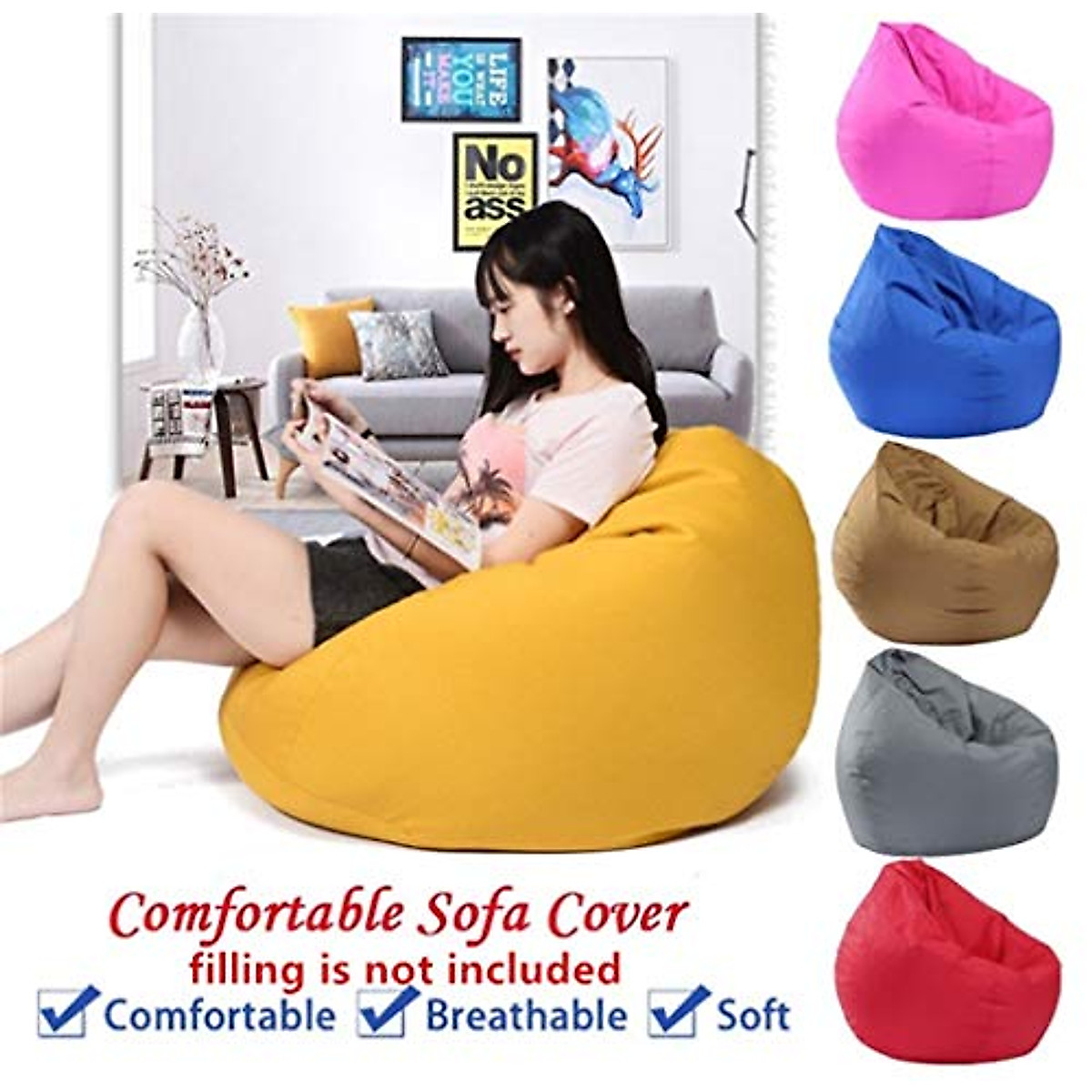 Soft Bean Bag Chairs for Kids and Adults, Lazy Lounge Storage Bean Bag Chair Cover Unfilled Sofa Beanbags Stuffed Animal Storage Indoor Outdoor (Navy - B, 23.6x25.6inch)