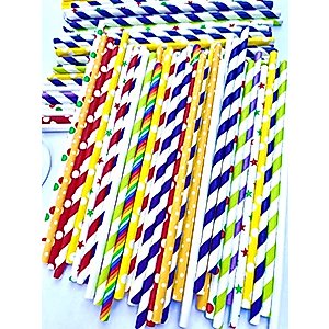 Recyclable paper straws, 100 Pcs, Birthday Parties, Art and craft projects, beautiful colors, durable, 6mm x 195 mm