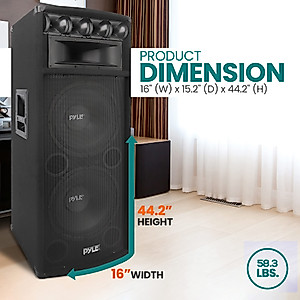 Pyle Portable Cabinet PA Speaker System - 1600 Watt Outdoor Stereo Sound Speakers w/ Dual 12" Woofers, 3.4" Piezo Tweeters, 5"x12" Super Horn Midrange, Crossover Network