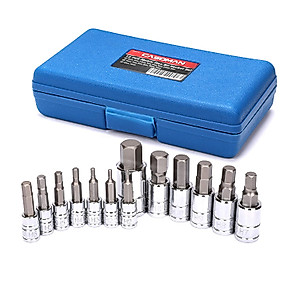 CASOMAN 13 Piece Hex Bit Socket Set, S2 Steel Bit Socket Tool Kit, Metric, 2mm-14mm, Allen Bit Socket Kit