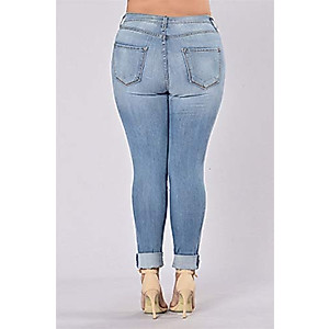 Andongnywell Womens Ripped Hole Skinny Pencil Denim Jeans Stretch Slim Fitness Pants Trousers (Blue,XX-Large)