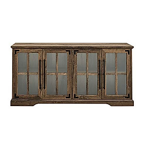 Walker Edison Farmhouse Barn Glass Door Wood Universal TV Stand for TV's up to 64" Flat Screen Living Room Storage Cabinet Doors and Shelves Entertainment Center, 58 Inch, Rustic Oak