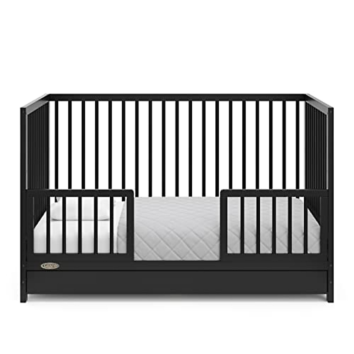 Graco Teddi 5-in-1 Convertible Crib with Drawer (Black) – GREENGUARD Gold Certified, Crib with Drawer Combo, Full-Size Nursery Storage Drawer, Converts to Toddler Bed, Daybed and Full-Size Bed