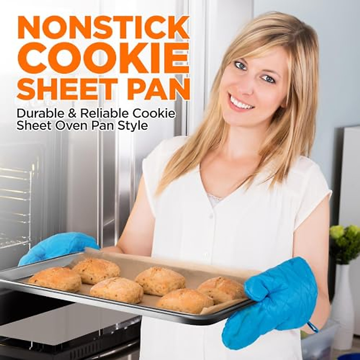 NutriChef Non Stick Baking Sheets, Cookie Pan Aluminum Bakeware, Professional Quality Kitchen Cooking Non-Stick Bake Trays with Silver Coating Inside and Outside, 1 Pair of Pans