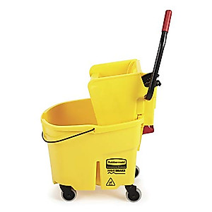 Rubbermaid Commercial Products, WaveBrake - Commercial Industrial Mop Bucket, 35 Quart, Yellow & Rubbermaid Commercial Universal Headband Blend Mop, Blue, Fg23800Bl00