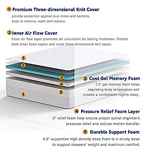 Queen Mattress, SOFTSEA 8 Inch Cool Gel Memory Foam Mattress in a Box for a Medium Comfort