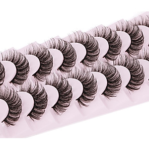 False Eyelashes Fluffy Mink Lashes Natural Wispy Medium Volume Eye Lashes 16MM C Curl Strip Lashes Extensions 8 Pairs Pack by Yawamica