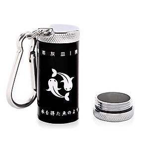 Dxj Portable Ashtray for Cigarette with Lid， Metal Lightweight Windproof Car Ash Tray Outdoor with Carabiner，Black/Blue (Black)