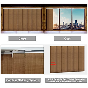 LETAU Cordless Track Blinds Slidding Panels, 100% Blackout Made to Order Vertical Blinds for Slidding Doors, Large Windows, Open Spaces and Room Dividers, Light Brown