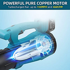 Electric Cordless Leaf Blower,460CFM 6-Gear Wind Speed Regulation, Lightweight Leaf Blower Cordless With Battery And Charger For Lawn Care, Patio, Blowing Leaves And Snow Electric Handheld Leaf Blower