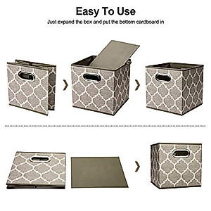 i BKGOO Cloth Storage Bins Set of 6 Thick Fabric Drawers Foldable Cubes Basket Organizer Container with Dual Metal Handles for Shelf Cabinet Bookcase Boxes Grey-Brown 10.5x10.5x11 inch
