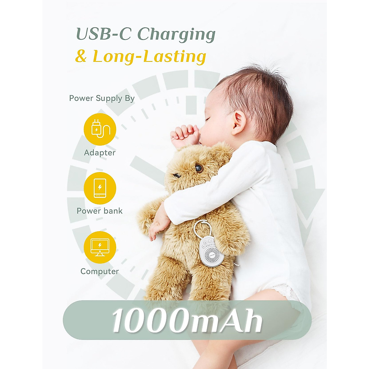 FOXFINE White Noise Machine, Portable Sound Machine with 30 Soothing Sounds, Travel Sound Machine for Sleep with Timer Child Lock, Noise Canceling for Home Office Privacy, Ideal for Baby Kids Adults