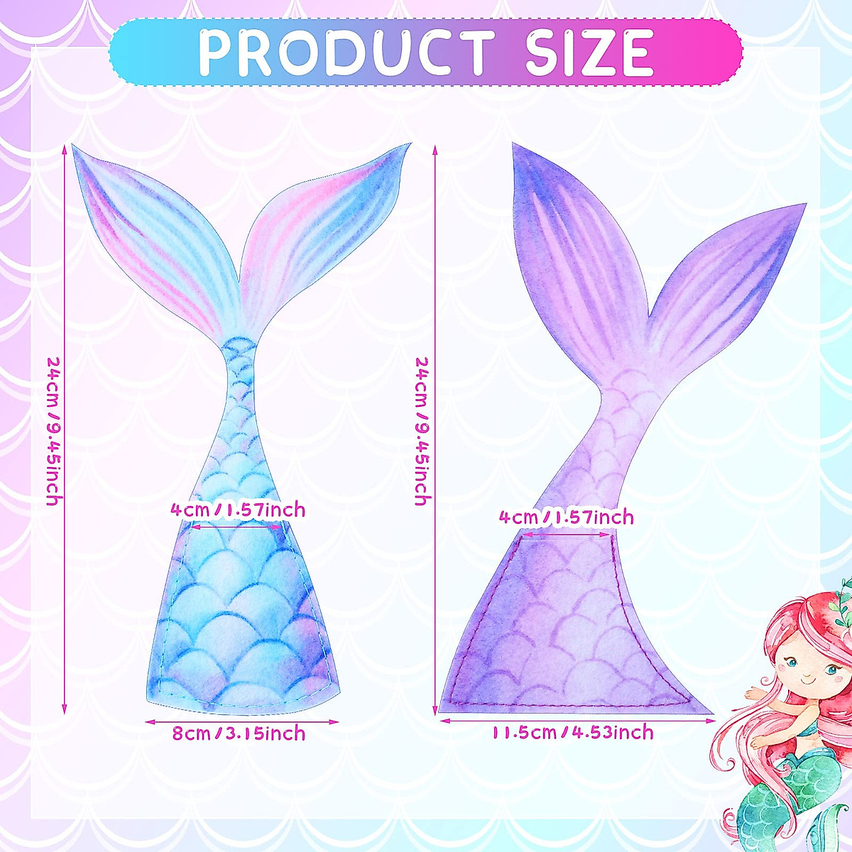 Yaomiao 24 Pack Mermaid Utensil Cutlery Holders Mermaid Tail Shape Pouch Bags Felt Silverware Holder Bag Silverware Organizer Utensil Sleeve for Knife Forks for Mermaid Birthday Party Supplies