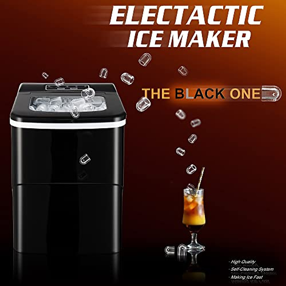 Ice Maker Countertop, Efficient Easy Carry Ice Machine,30Lbs/Day,Ideal for Restaurant, Bars, Home and Offices, Includes Scoop
