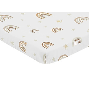 Sweet Jojo Designs Neutral Boho Rainbow Girl Boy Unisex Fitted Mini Crib Sheet Baby Nursery Portable Crib Pack and Play Mustard Yellow Pumpkin Orange Bohemian Sunshine Modern Vintage Beige Gold Tan