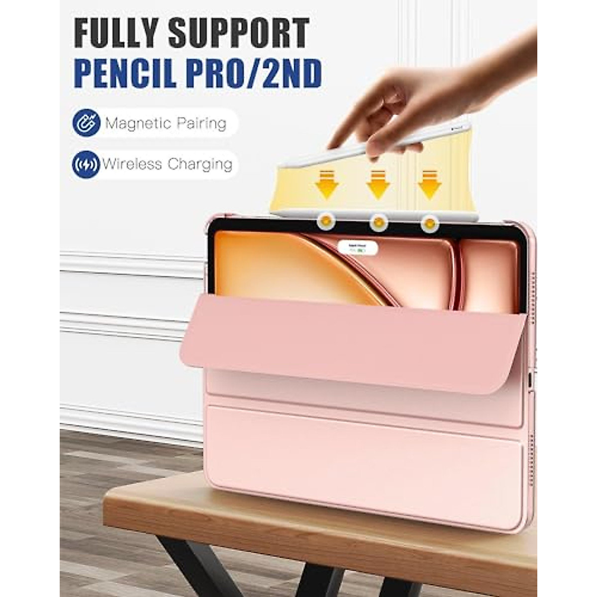 MoKo for iPad Air 6th Generation 11 Inch Case M2 2024/ iPad Air 5th Gen Case 2022/iPad Air 4th Gen Case 2020,iPad Air 11" Case with Translucent Hard Back Cover,iPad Air 6/5/4 Case, Rose Pink