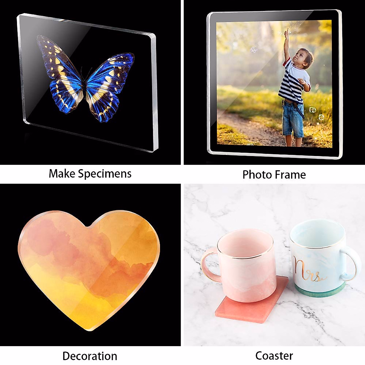 7 Pack Large Silicone Resin Mold for Phone Album, Desktop Decor, Coasters, Home Decoration, Gift, Tomorotec Epoxy Resin Molds DIY Casting Square, Rectangle, Ellipse, Heart Coaster Molds