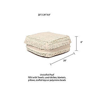 REDEARTH UNSTUFFED Pouf Ottoman Cover Textured Storage Cube Boho Bean Bag Footrest Stool for Living Room, Bedroom,Nursery,Farmhouse,Kidsroom, Patio, Gym; 100% Cotton (20"X20"X8"; Natural)