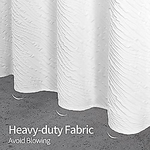 MitoVilla White Modern Fabric Shower Curtain, Farmhouse Waves Cloth Shower Curtains for Neutral Hotel Bathroom Decor, 3D Geometric Embossed Textured, Durable & Wrinkle Resistant, 72 x 72
