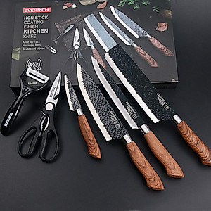 Kitchen Cutting Knives Set for Home, Sharp knives Set for the Kitchen Non-Stick Blades and Ergonomic Design Handles, Chef Knife Set with Gift Box Including Peeler and Shears