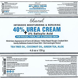 Ebanel Urea Cream 40% plus Salicylic Acid 2%, Foot Cream for Dry Cracked Heels Feet Knees Elbows Hands, Foot Dead Skin Cuticle Callus Remover Toenail Softener, Keratolytic Skin Barrier Repair Cream