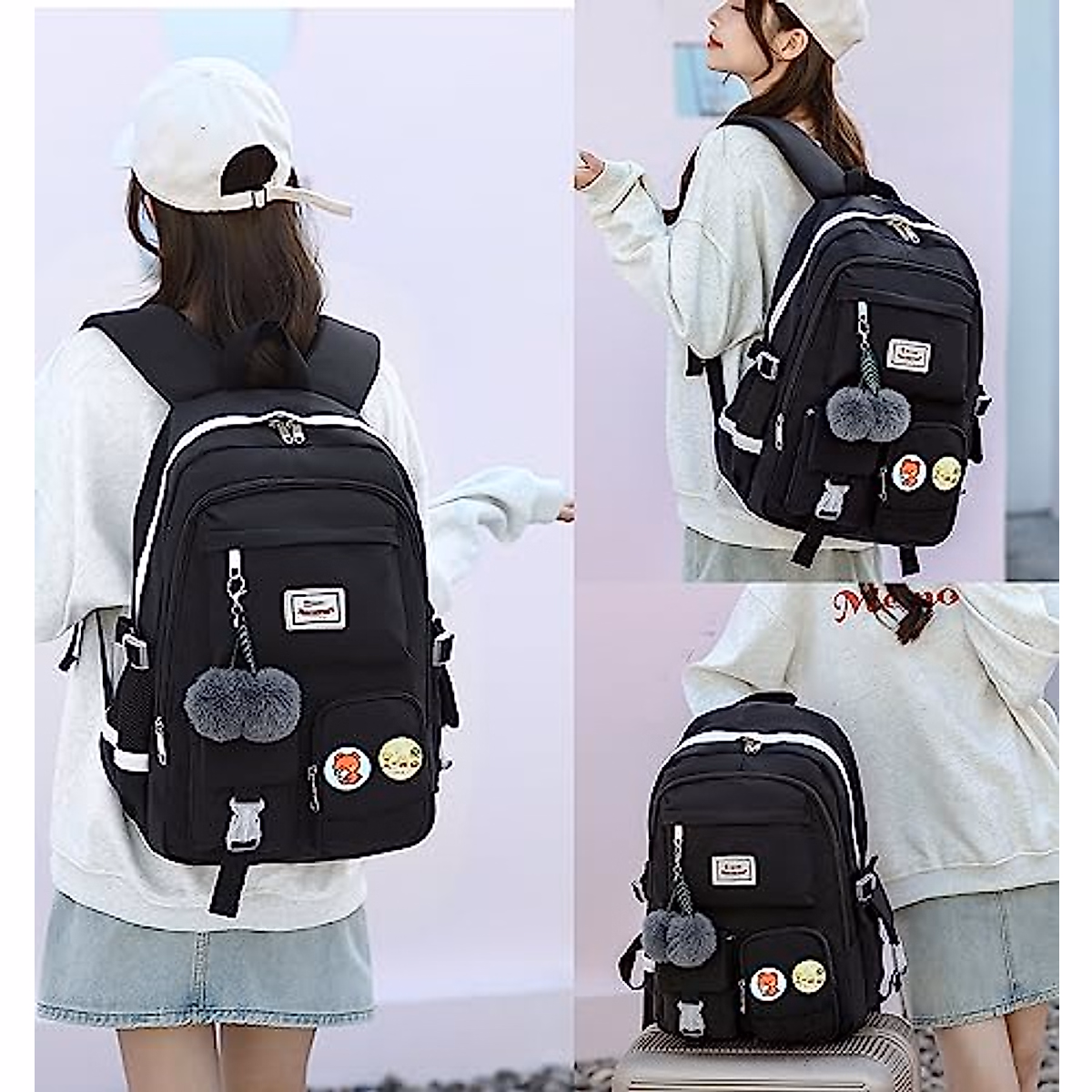 Lmeison Backpack for Girls Cute School Backpack for College Women Middle High School Laptop Backpacks 15.6 Inch School Bag Anti Theft Travel Daypack Large Bookbags for Teen Girls, White
