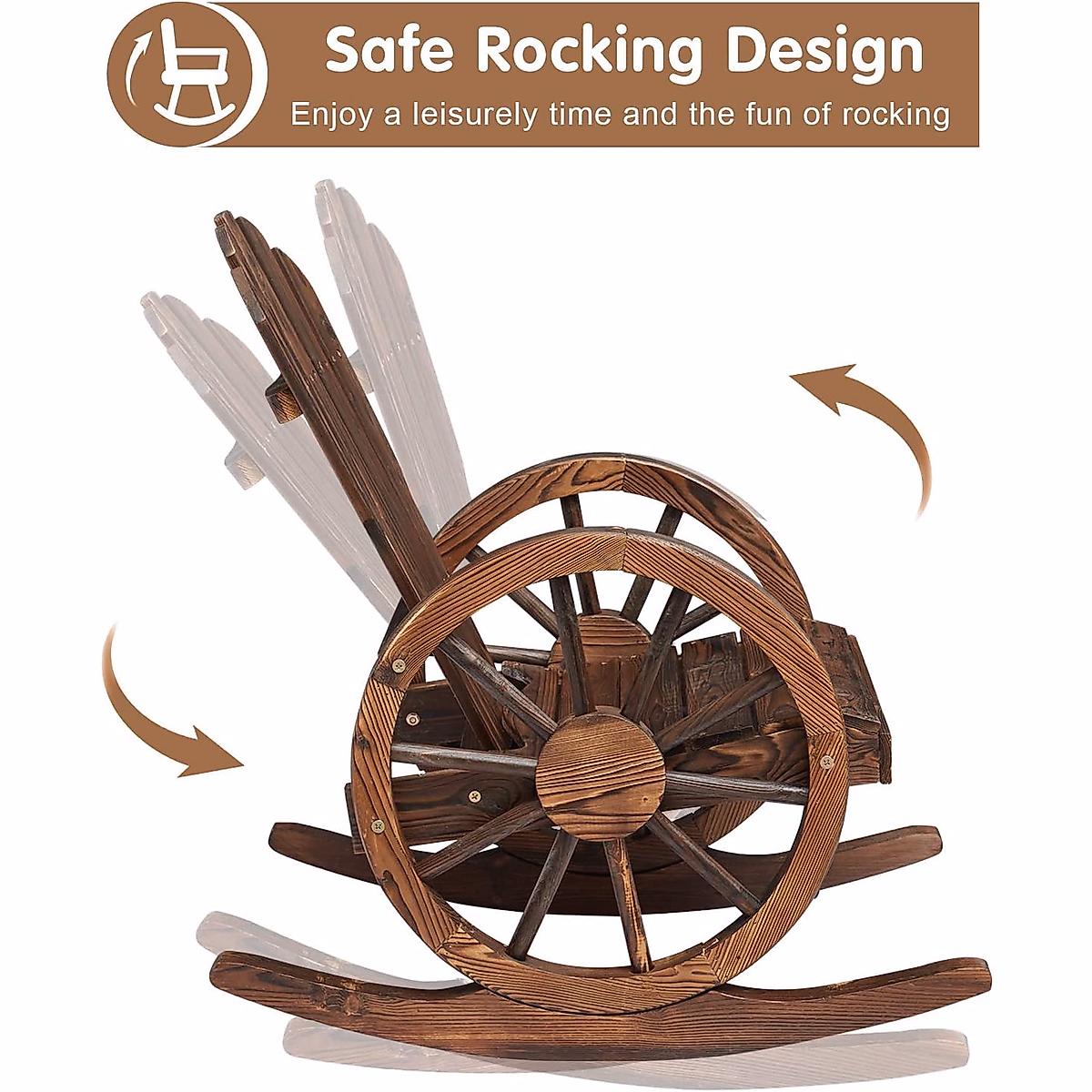 Kinsuite 2 PCS Fir Wooden Rocking Chair Set with Wheel Armrest, Outdoor Wagon Rocking Chairs for Garden, Lawn, Yard, Rustic Brown