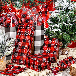 Whaline 120 Sheet Christmas Buffalo Plaid Tissue Paper Winter Red Black Plaids Snowflake Tissue Paper Xmas Wrapping Paper Rustic Art Craft Paper for Christmas Winter Party Craft Gift Wrapping