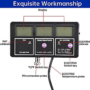 6-in-1 EC CF MV Water Quality Tester, -116 Water Quality Monitor Multi Parameter Meter for Aquariums Hydroponics (110V US Plug)