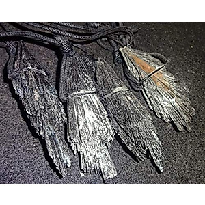 ( Sublime Gifts ) Raw Black Kyanite fan blade Rough Natural Crystal Healing Gemstone Wrapped Pendant with Soft Cord 22" Necklace