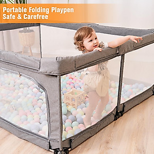 PATYWAGA Foldable Baby Playpen,Collapsible Playpen for Babies and Toddlers, Extra Large Foldable Playpen for Baby with gate, Baby Activity Center with Fence, Indoor & Outdoor Travel Play Pen (51"×51")