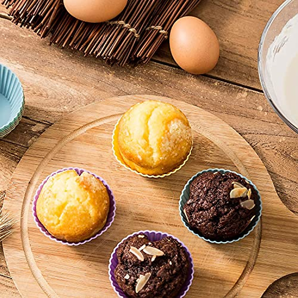 Cupcake Liners - Reusable Silicone Cupcake Baking Cups - Non-Stick Baking Muffins Mold - Use As Lunch Box Dividers - Set of 12 Kitchen Accessories - Great Gift Idea