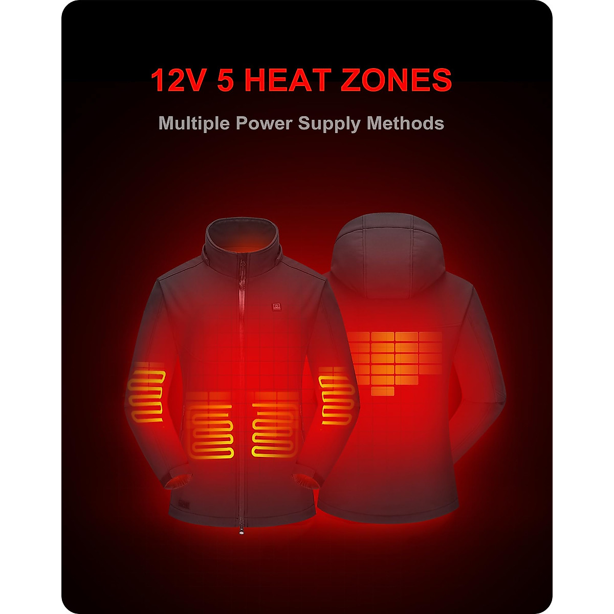 DEWBU Soft Shell Heated Jacket for Women with 12V Battery Pack and Detachable Hood Outdoor Electric Heating Coat, Purple, XL