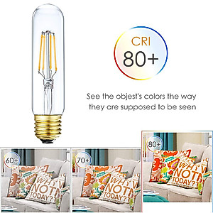 Leools Led Tube Bulb Glass 4W Dimmable Edison T10 Tubular Bulb,E26 Medium Base Filament Lamp 40 Watt Incandescent Bulb Equivalent 2700K Warm White,Clear Glass,No Flicker,3 Pack.