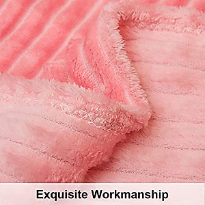 NTBAY Flannel Fuzzy Toddler Blanket, Fluffy Warm and Lightweight Reversible Stripes Design Baby Plush Blanket, 30x40 Inches, Pink