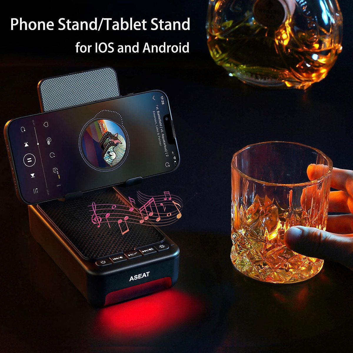 ASEAT Gifts for Men Him, Cell Phone Stand with Bluetooth Speaker&Led Color Changing Light, Unique Gifts for Women Dad Her Husband, Birthday Gifts for Men