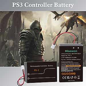 Hisewen PS3 Controller Battery, 2 Pack LIP1359 Replacement Battery Pack for Sony Playstation 3 PS3 Dualshock 3 CECHZC2E CECHZC2U Controller with USB Cable+Tools
