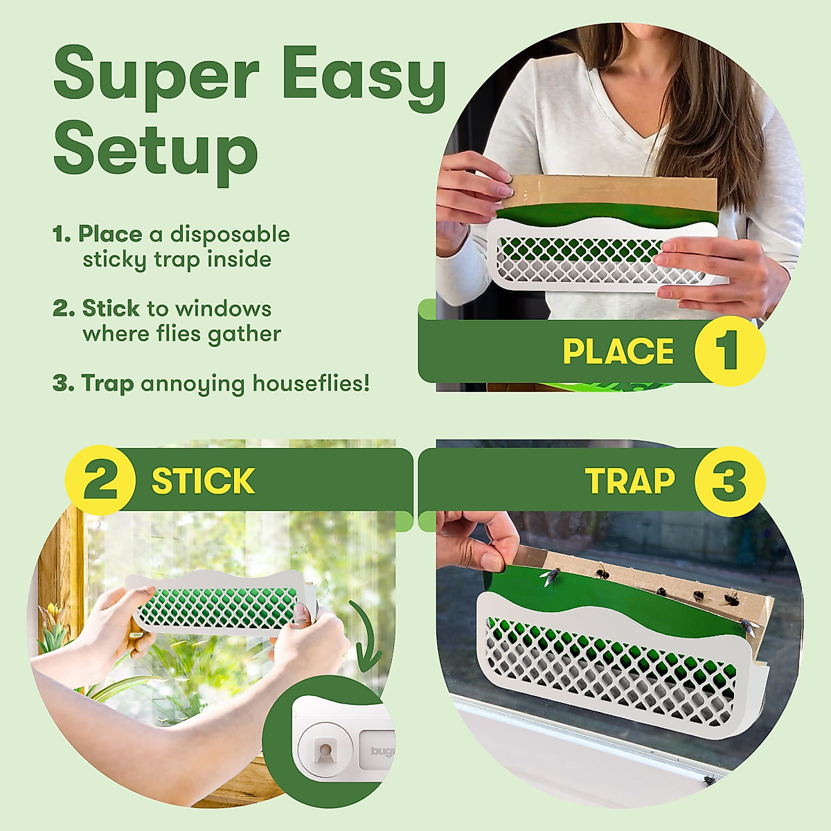 BugMD Barfly - Window Replacement Traps (6 Pack) - Window Fly Paper, Fly Trap Indoor, Window Fly Strips, Window Fly Tape, Indoor Fly Trap for Home, Fly Catcher Indoor, Indoor Fly Control