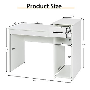 Tangkula White Desk with Storage Drawer & Shelves, Compact Desk for Small Space, Modern Wooden Study Desk Writing Desk with Storage Drawer & Compartments, PC Laptop Desk Small Desk for Bedroom
