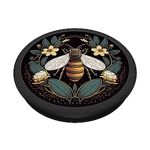 Floral Boho Bee Aesthetic Honey Beekeeper Black PopSockets Standard PopGrip