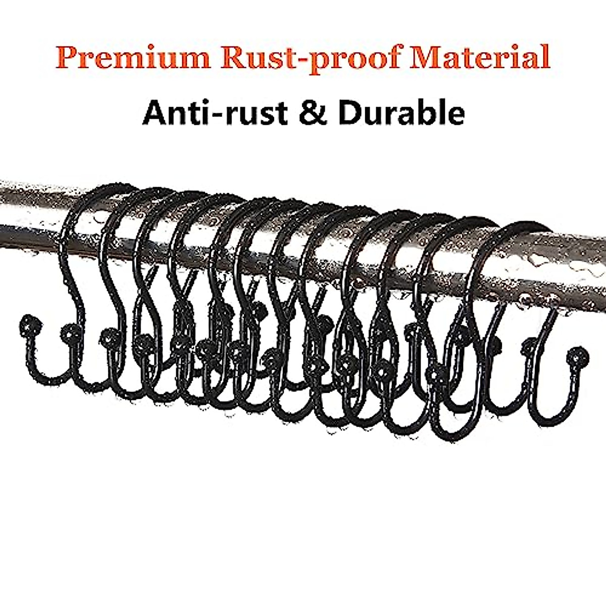 Double Shower Curtain Rings, Double Sided Shower Curtain Hooks Rust Proof for Shower Curtain, Durable Bathroom Shower Hangers Rings for Shower Rods Curtain Bathroom (Brushed Black)